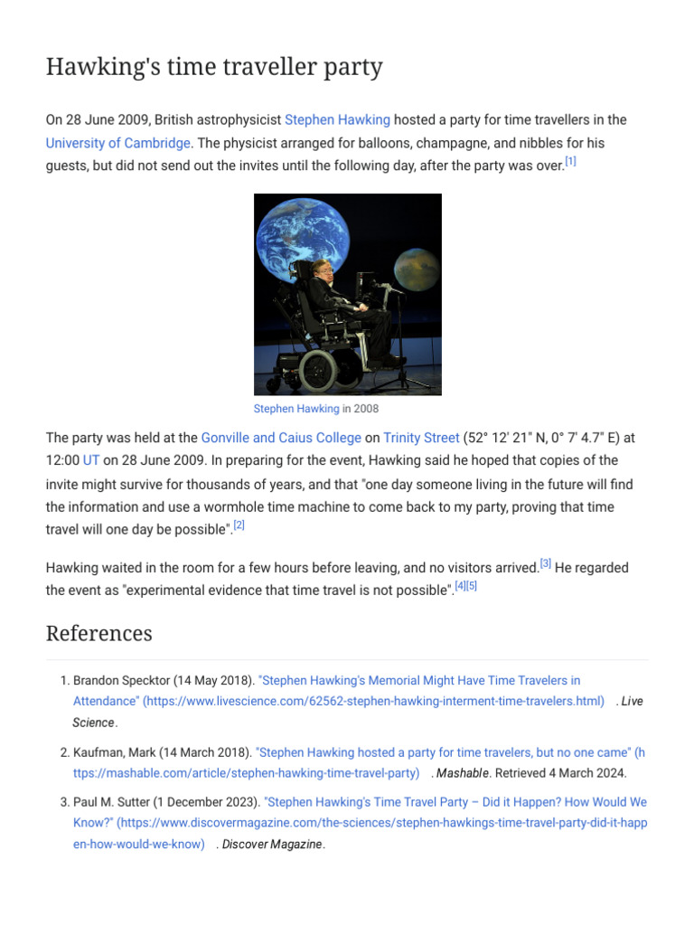 Hawking's Time Traveler Party | PDF