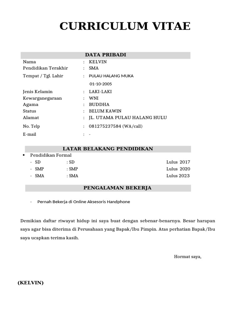 CV（个人简历） KELVIN | PDF