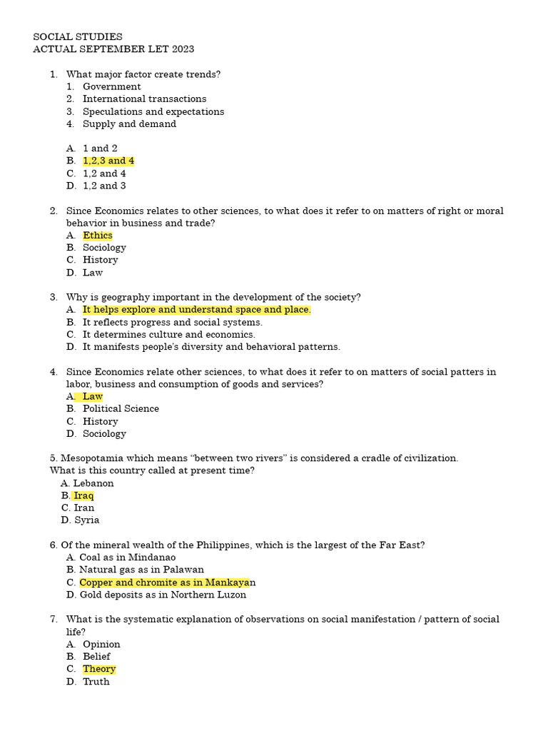 4 Social Studies Sept 2023 Actual With Answer | PDF