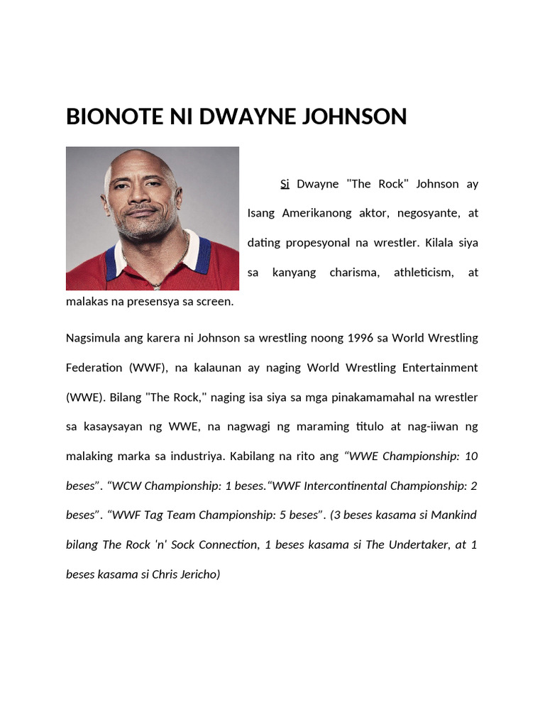 Bionote Ni Dwayne Johnson | PDF | Wwe | Sports & Recreation