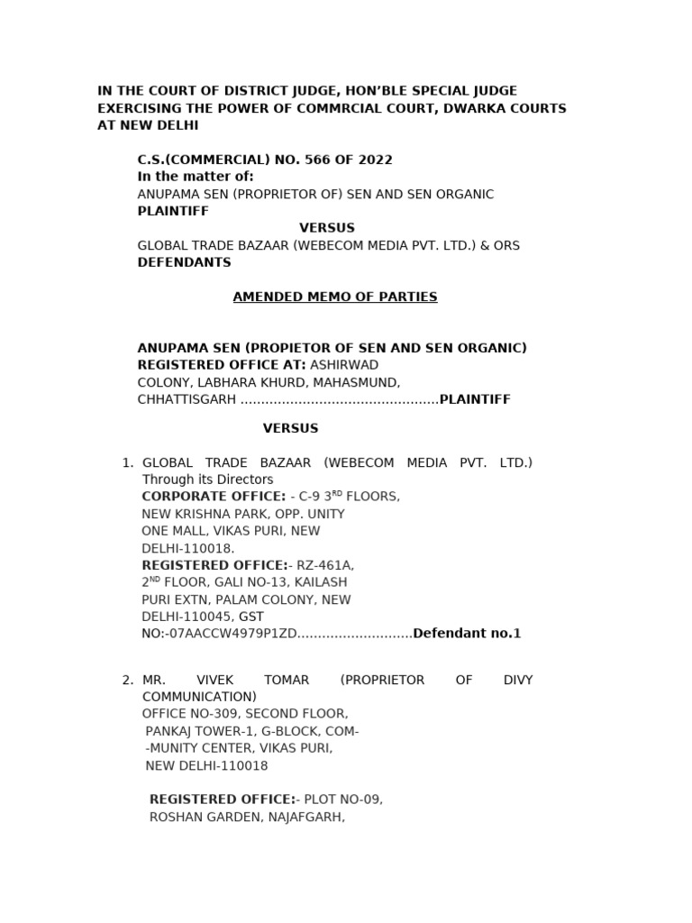 AMENDED MEMO OF PARTIES (1) | PDF