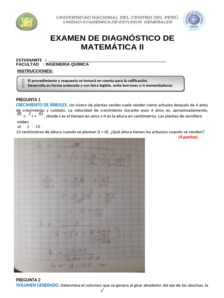 Examen de Diagnóstico de Matematica Ii | PDF