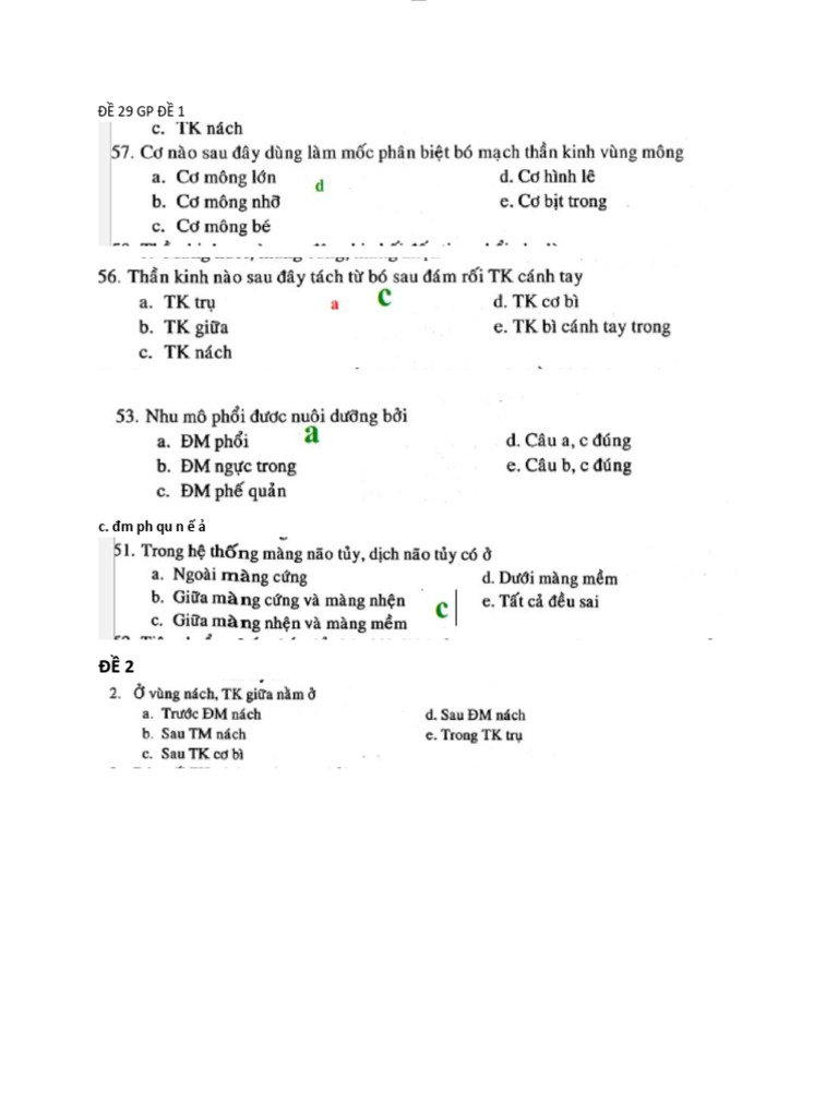 Trac Nghiem Giai Phau Co Dap An Dai Hoc y Duoc Hue 114615 | PDF