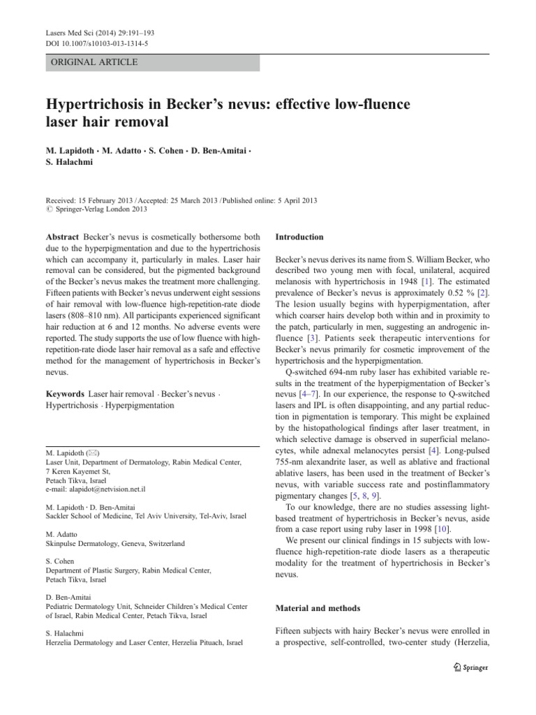2013 - 04 - Hypertrichosis in Becker - S Nevus - Effective Low-Fluence ...