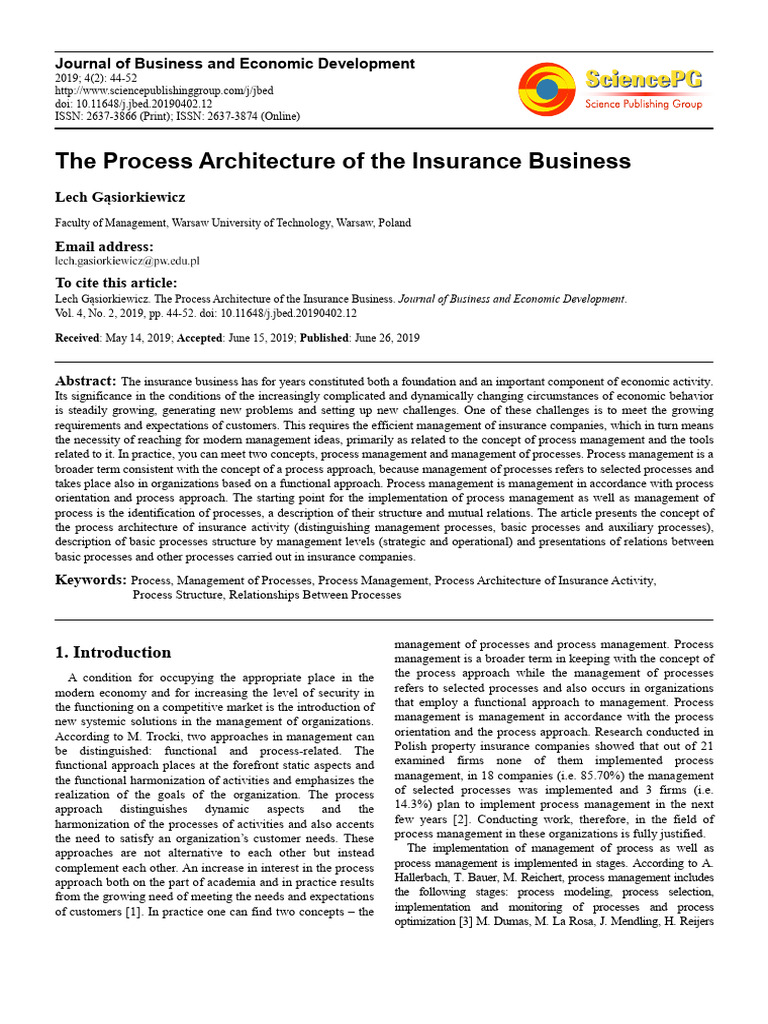 The Process Architecture of The Insurance Business | PDF
