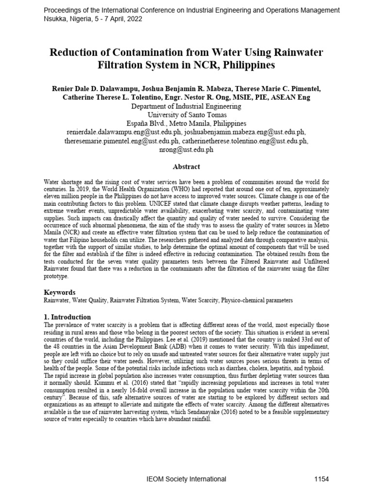 Reduction of Contamination From Water Using Rainwater | PDF