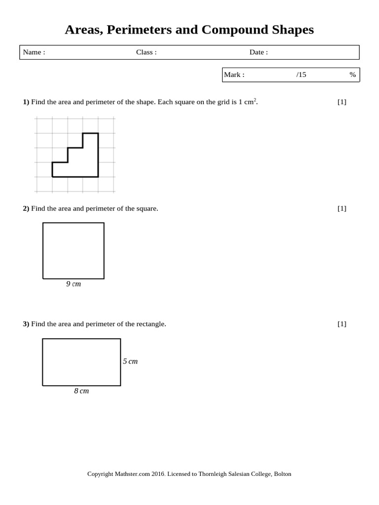 Areas, Perimeters and Compound Shapes - 3 | PDF