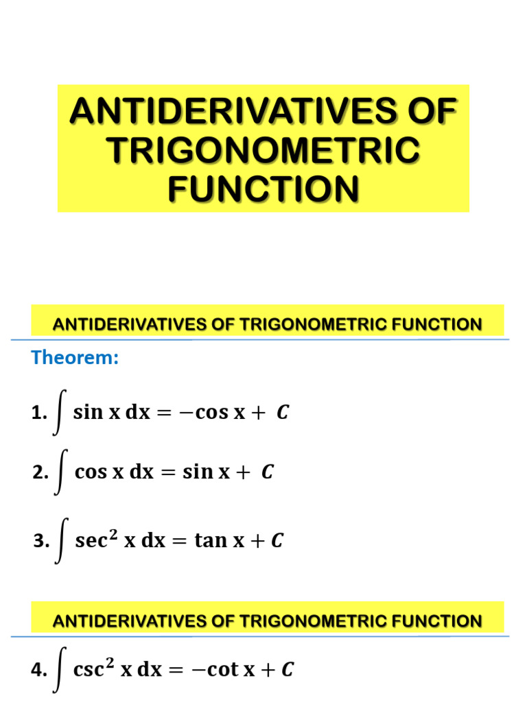 Antiderivatives of Trigonometric Functions | PDF