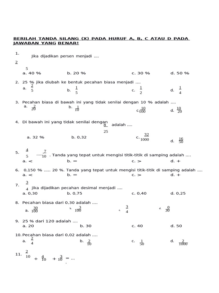 Soal Matematika Kelas 5 SD Bab 6 Pecahan Dan Kunci Jawaban WWW ...