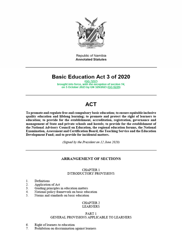 Basic Education Act 3 of 2020 | PDF