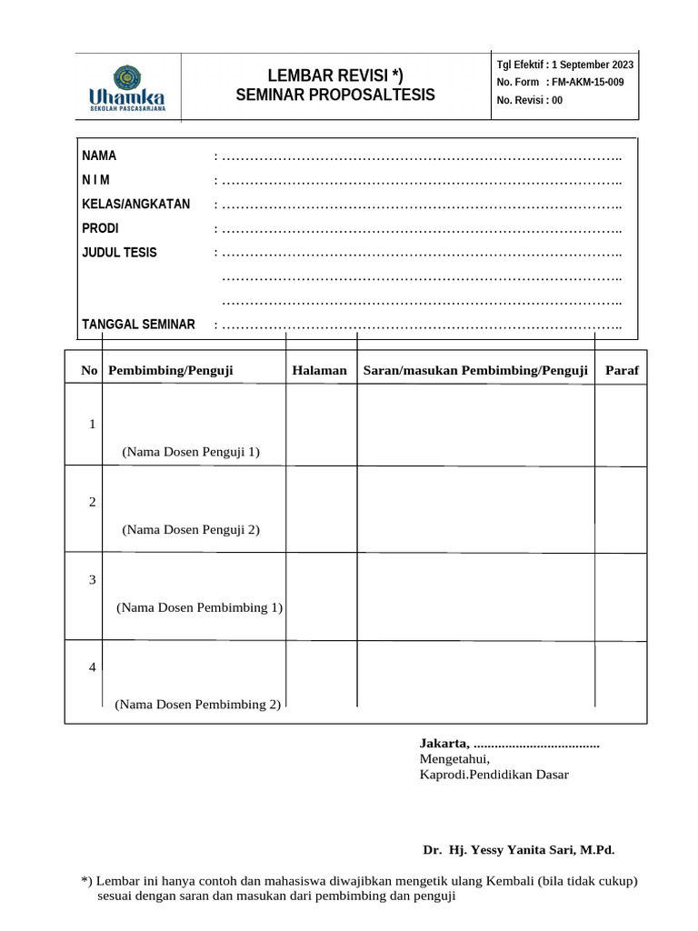 Form Revisi Seminar Proposal Prodi Pendas Terbaru | PDF