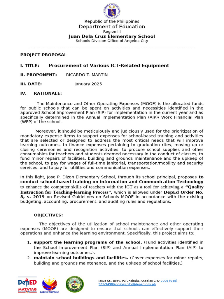 Project-Proposal-Sample-for-School-Heads-MOOE | PDF