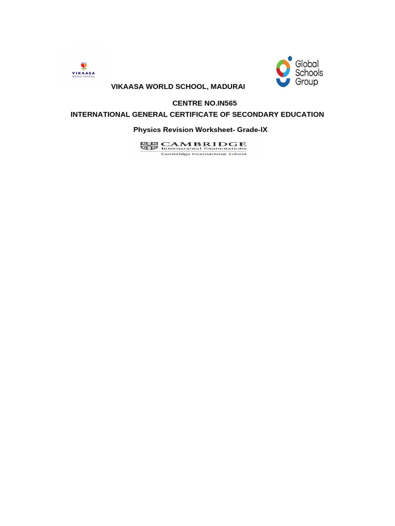 Grade-9-physics revision worksheet | PDF