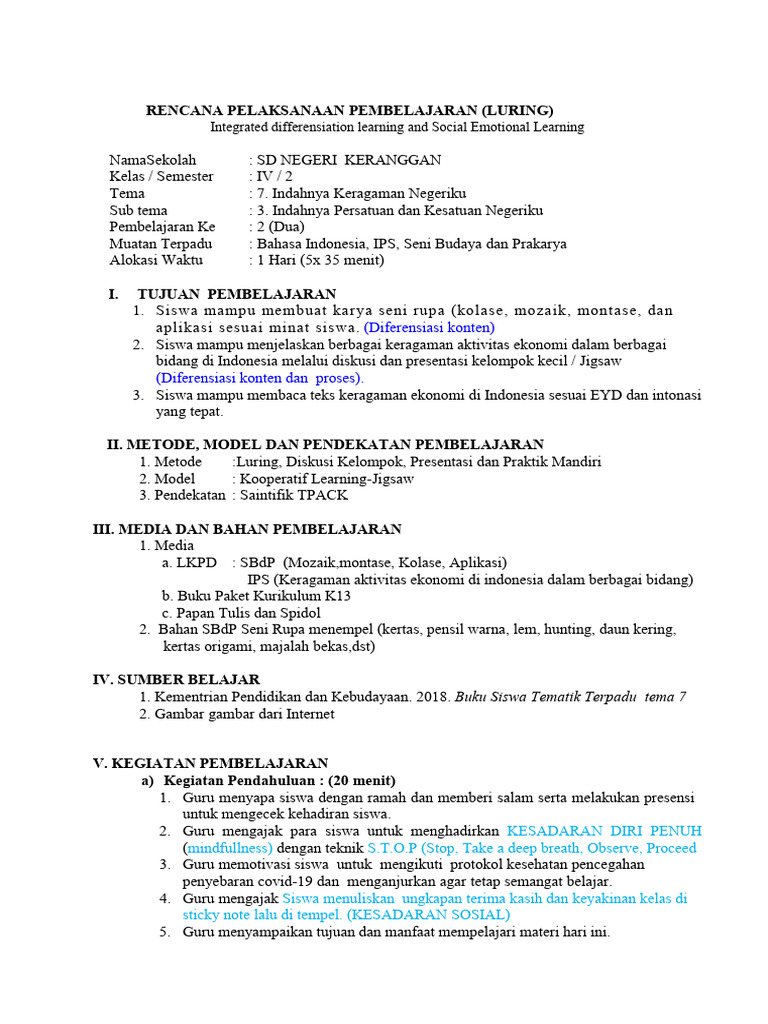 RPP Berdiferensiasi-KSE PSE-kelas 4 ALIF | PDF