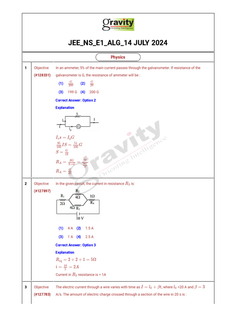 Jee - NS - E1 - Alg - 14 July 2024 - Solution | PDF