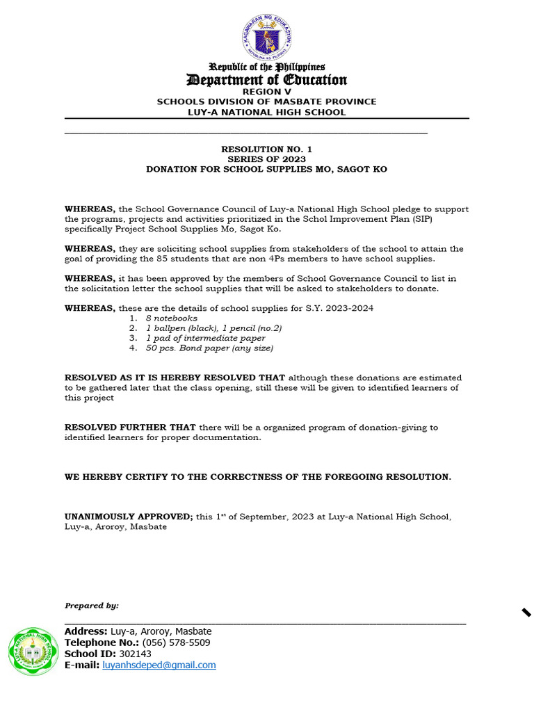 (SGC) Resolution No.1 | PDF | Social Science