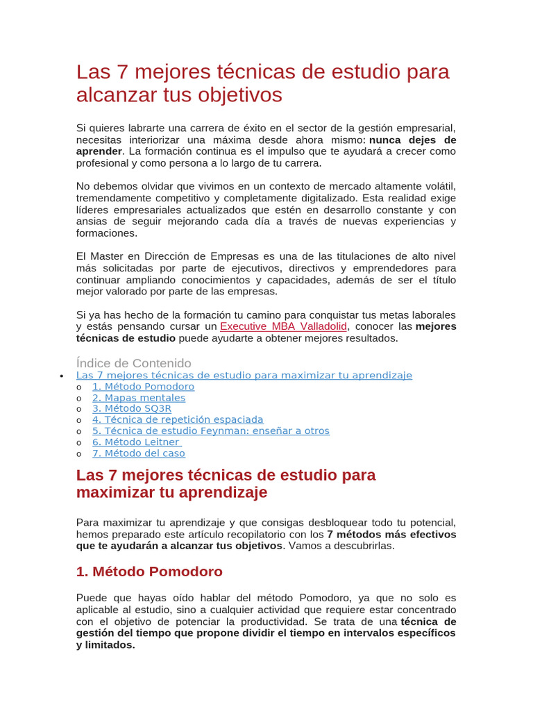 Las 7 Mejores Técnicas de Estudio para Alcanzar Tus Objetivos | PDF | Aprendizaje | Crecimiento ...