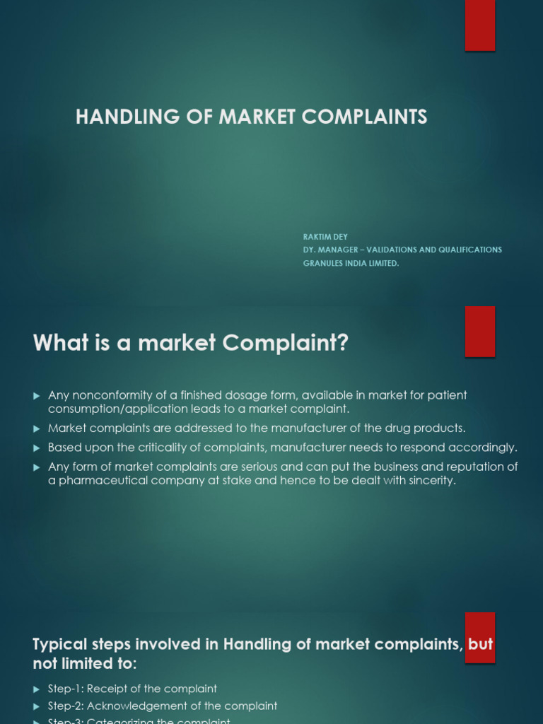Handling of Market Complaints | PDF | Food And Drug Administration