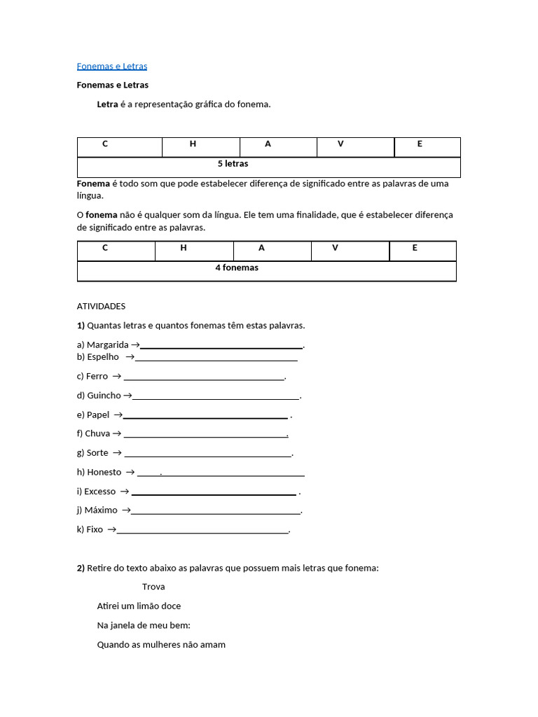 Fonemas e Letras 6º anos | PDF