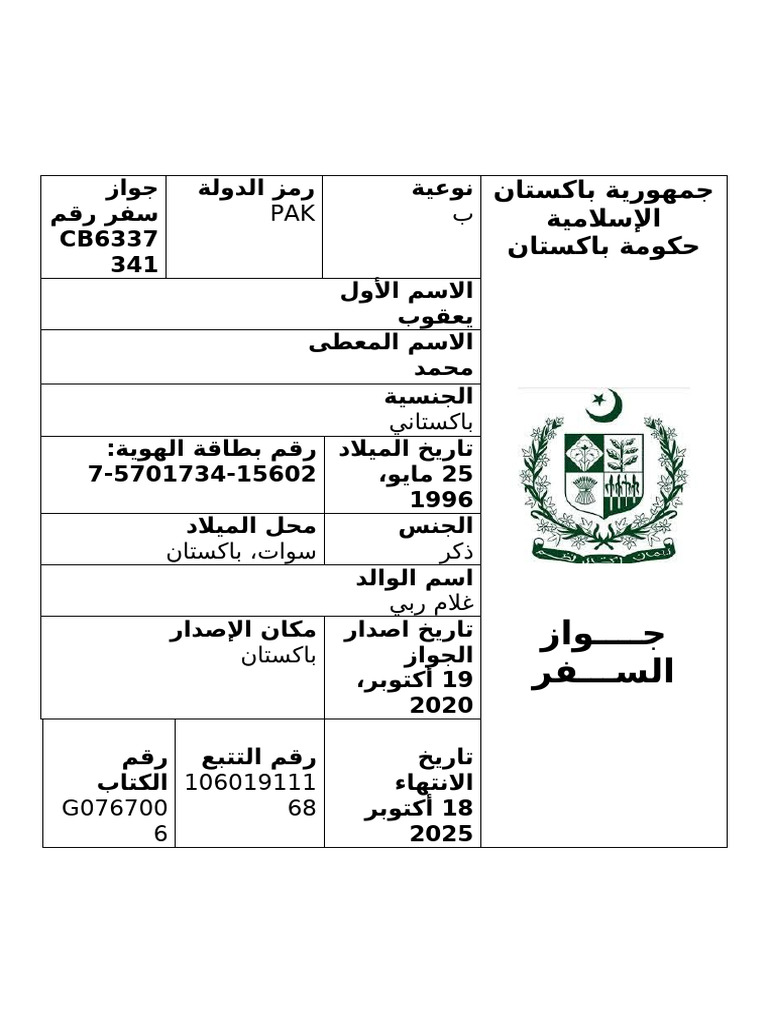 Passport Libya New Formate Subhan Ullah 03-09-2024 | PDF