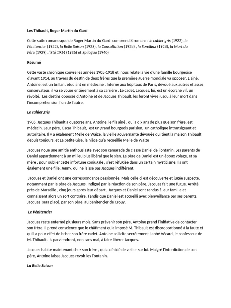 Les Thibault Analyse | PDF