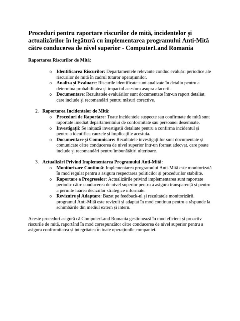 Proceduri Pentru Raportare Riscurilor de Mită | PDF