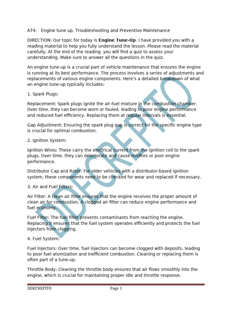 Engine Tune-Up: Maintenance Essentials | PDF | Internal Combustion ...