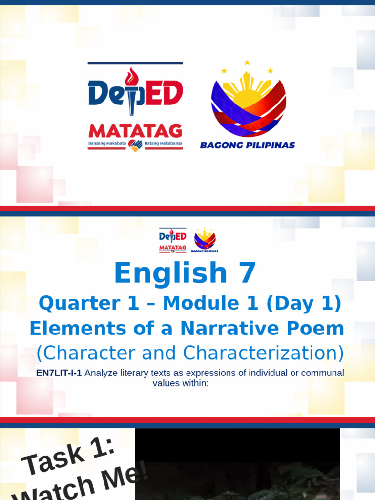 Day1 Elements of Narrative Poem Character and Characterization | PDF