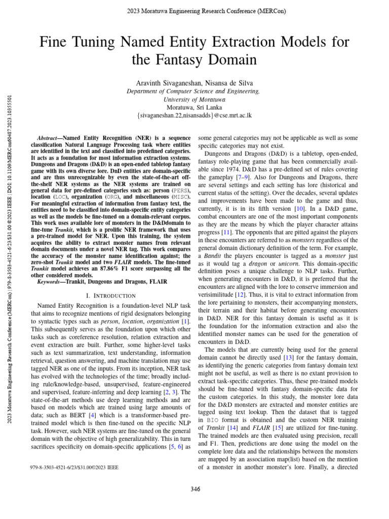 Fine Tuning Named Entity Extraction Models For The Fantasy Domain | PDF