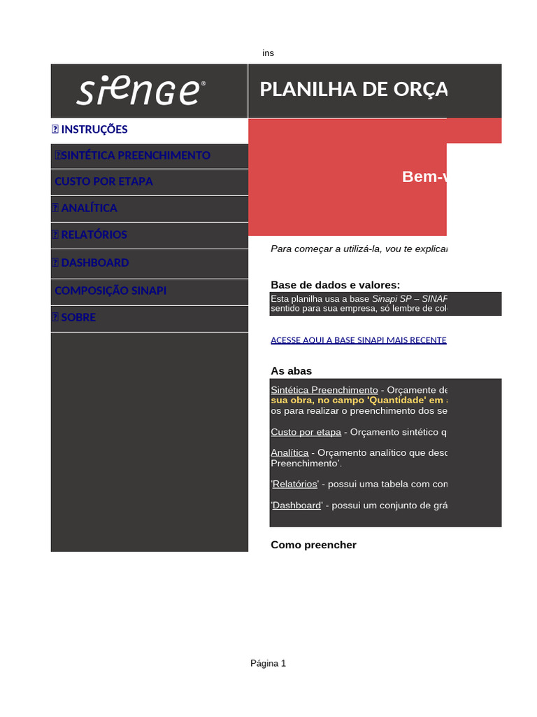 Materiais Sienge Planilha de Orcamento de Obra 4 1 | PDF