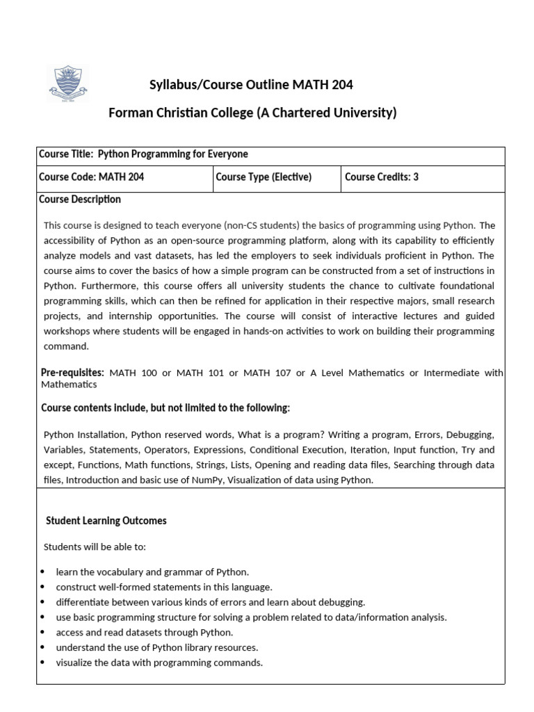 Course Outline-MATH 204-MATH 317 | PDF