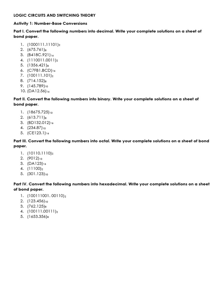Activity 1 - Number Base Conversion | PDF