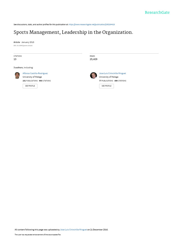 Sports Management Leadership in The Organization | PDF