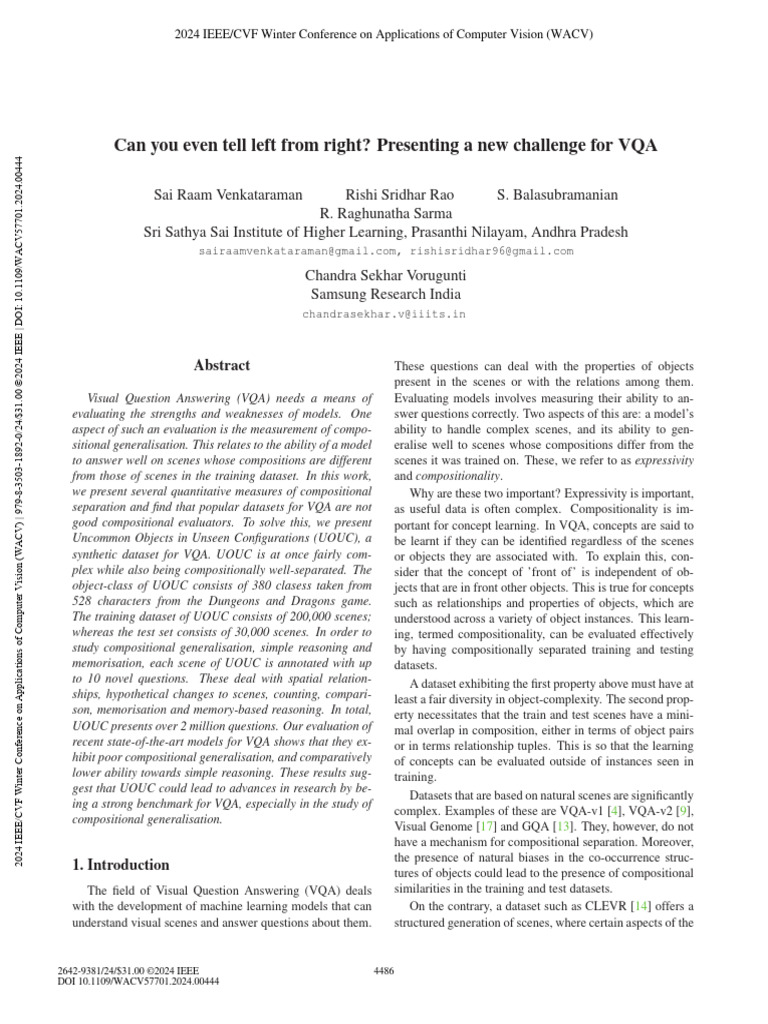 Can You Even Tell Left From Right Presenting A New Challenge For VQA | PDF