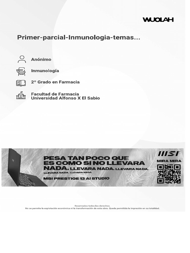 1º Parcial de Inmuno Preguntas 2 | PDF