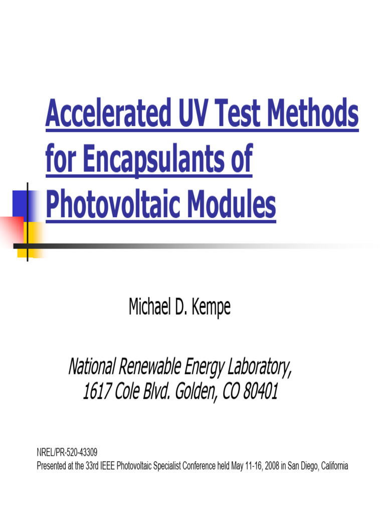 Accelerated UV Test Methods For Encapsulants of Photovoltaic Modules | PDF