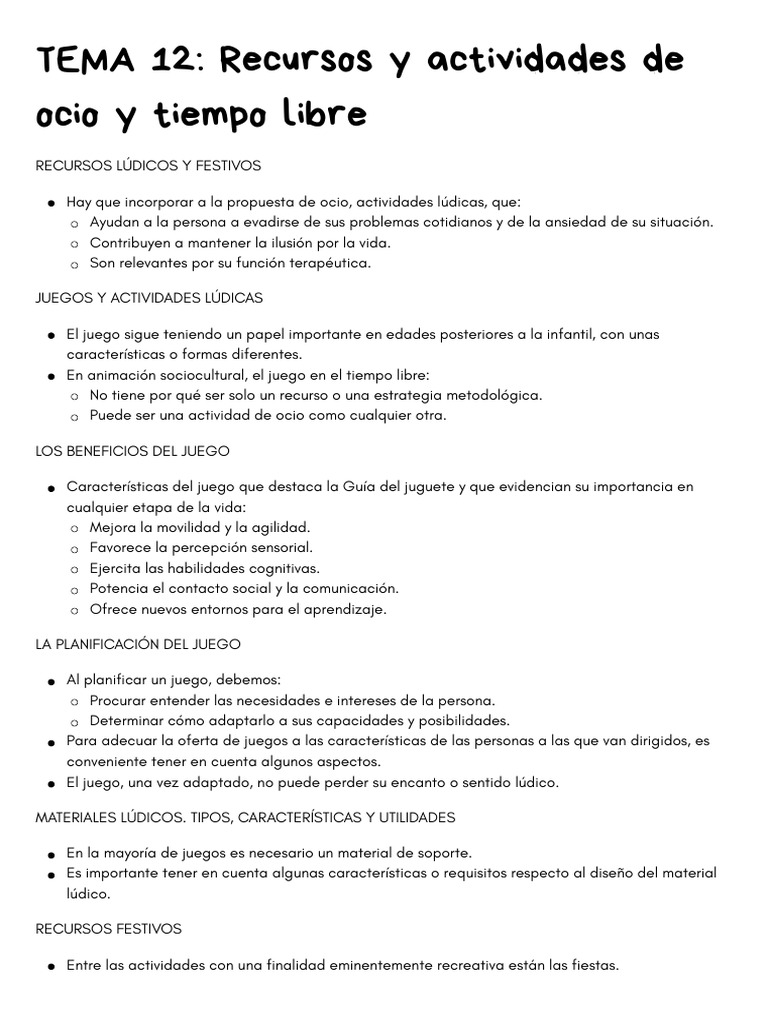 TEMA 12 Recursos y Actividades de Ocio y Tiempo Libre | PDF