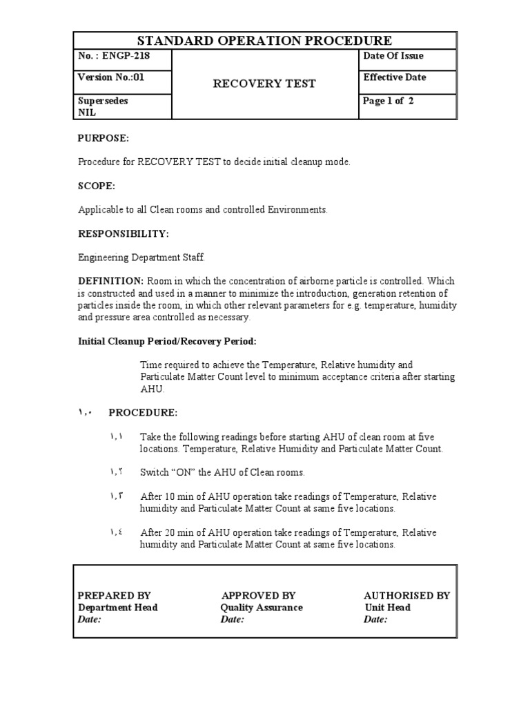 Sop For Recovery Test | PDF