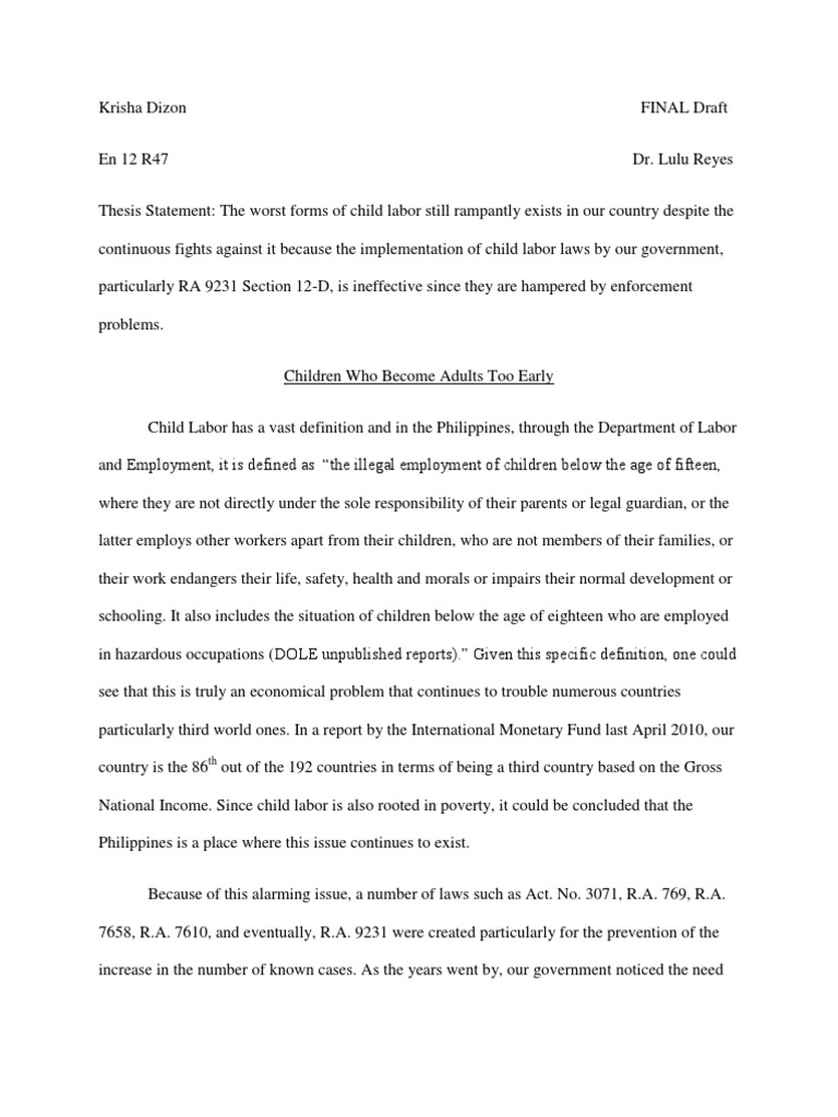 Child Labor Research Paper | PDF | Child Labour | Human Trafficking