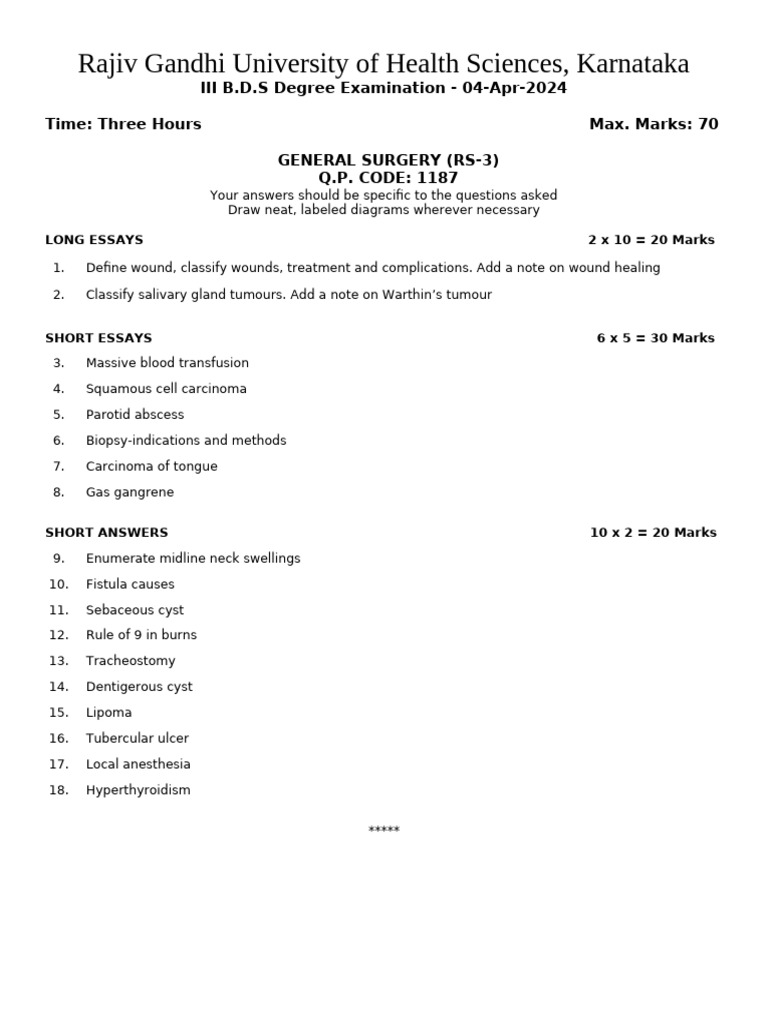 Bds - 1187 - General Surgery - GSTTP (April-2024) - April-2024 (Apr-24 ...