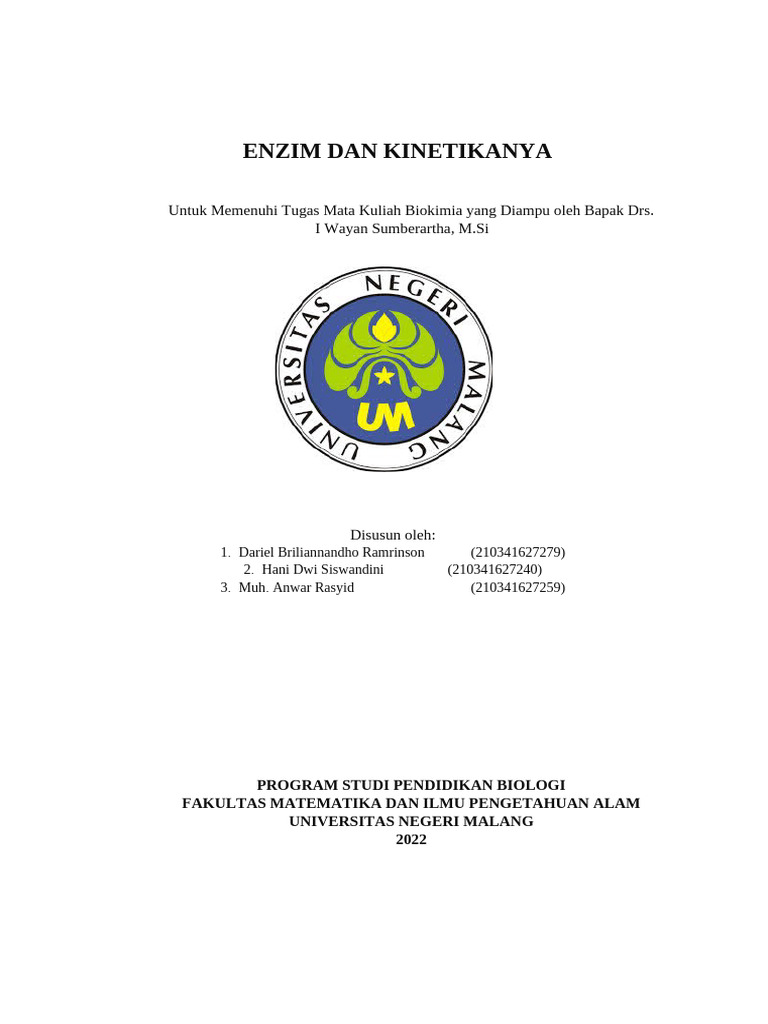 Biokim Enzim Dan Kinetikanya | PDF