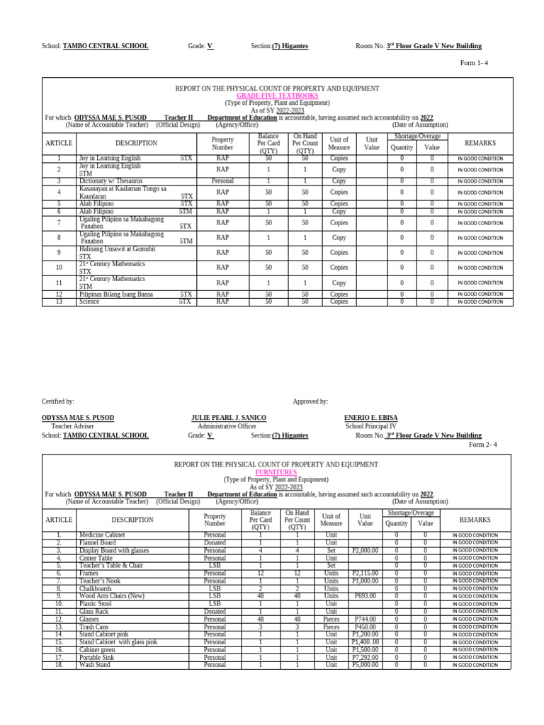 Report On The Physical Count of Property and Equipment | PDF