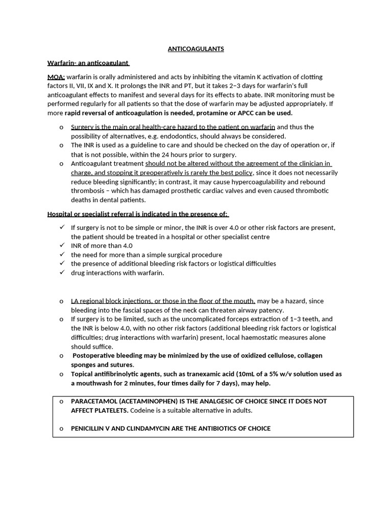 Anticoag and Atiplatelets | PDF