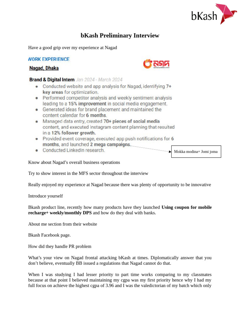 Bkash Preliminary Interview | PDF | Mass Media | Human Communication