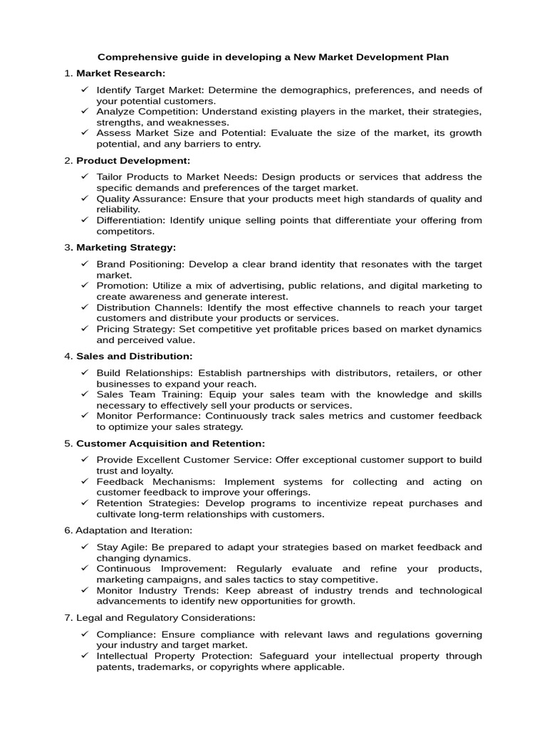 Comprehensive Guide in Developing A New Market Development Plan | PDF