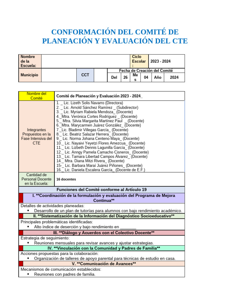 Formato para El Comité de Planeación y Evaluación Del Cte | PDF | Maestros | Negocios