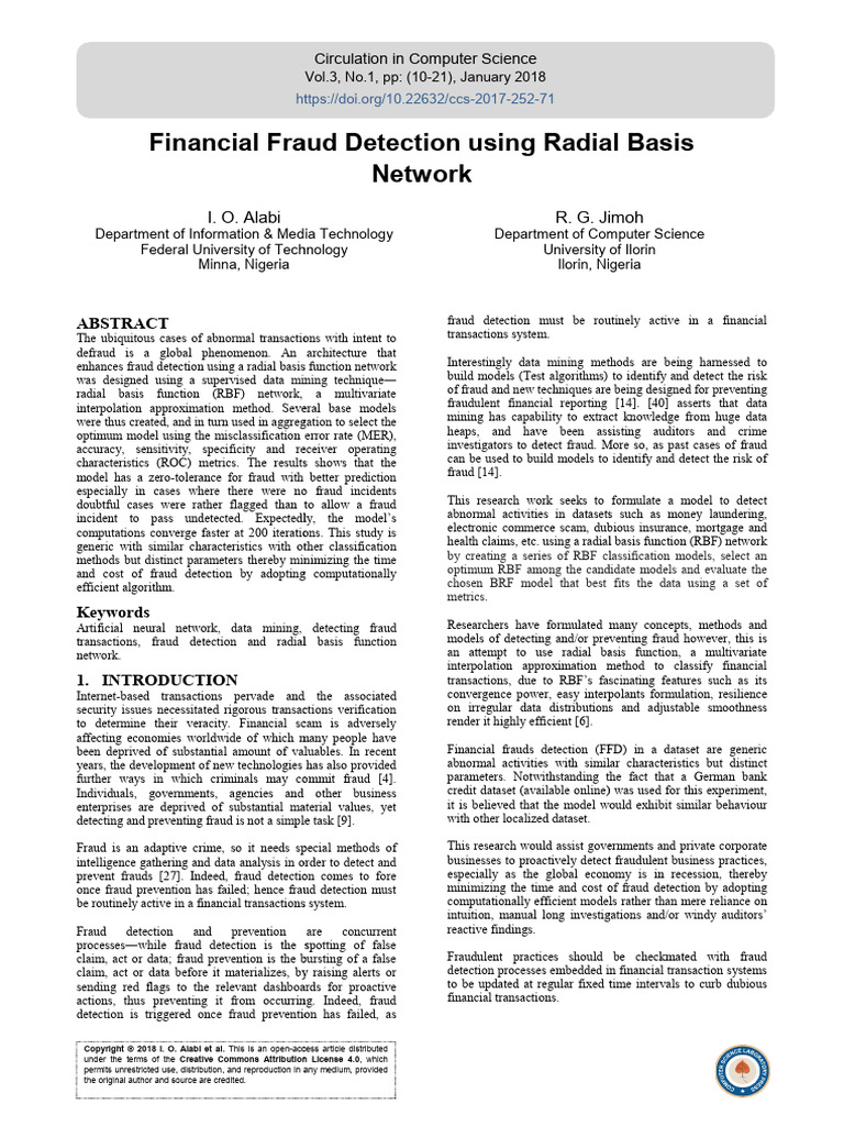 RBF Fraud Detection Mubarek2017 | PDF