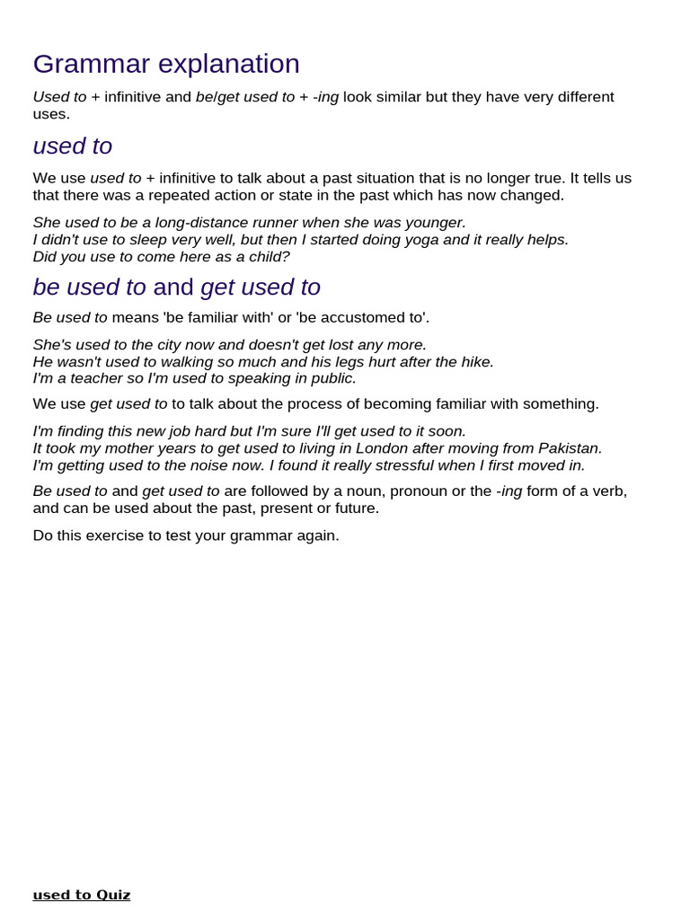 Used To Do Vs Be Used To | PDF