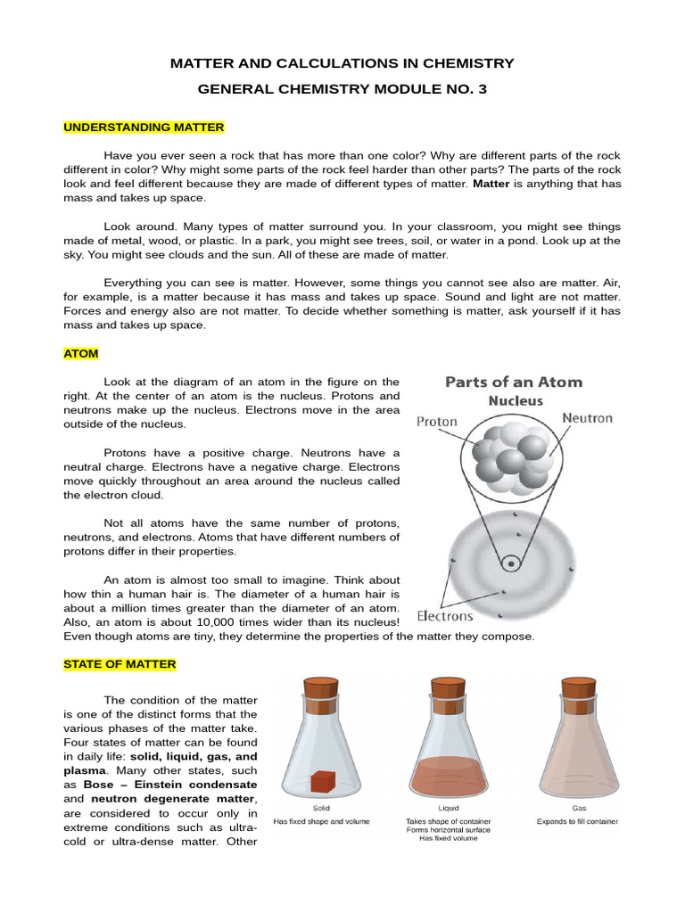 Module No. 3 - Matter and Calculations in Chemistry | PDF