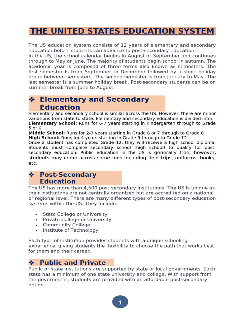 Usa Educational System | PDF